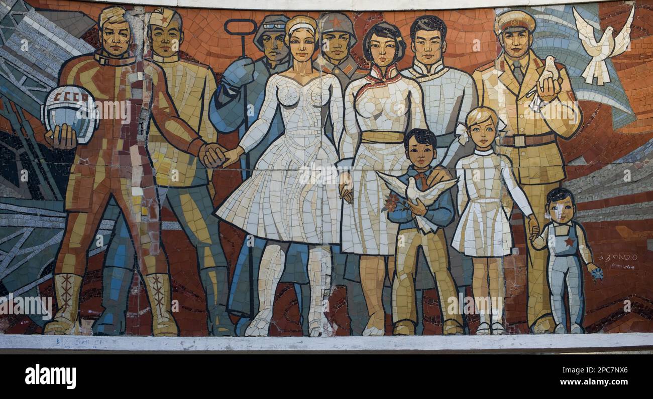 Mural depicting the Russian cosmonaut Yuri Gagarin, the first man in ...