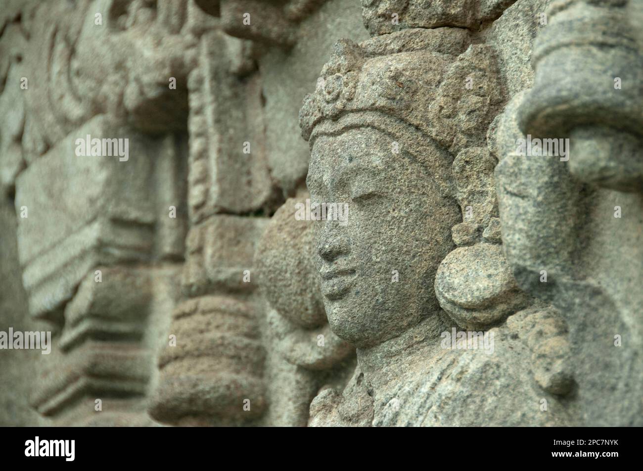 Reliefs on Buddhist temple walls, Plaosan Lor, Candi Plaosan, Prambanan ...
