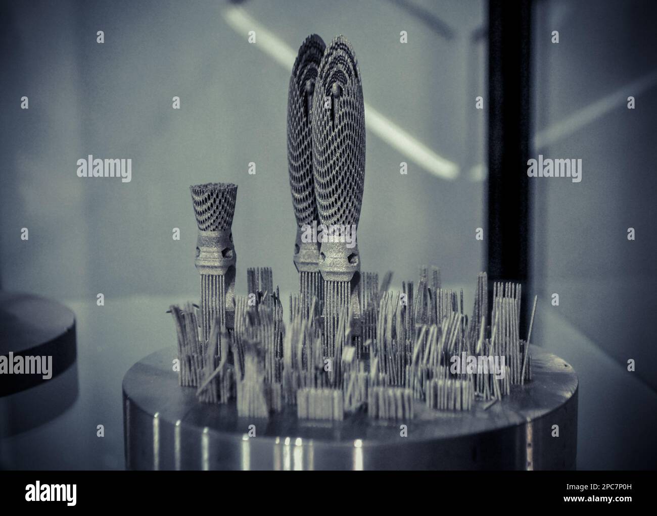 Object printed on metal 3d printer close-up. Object printed in laser ...