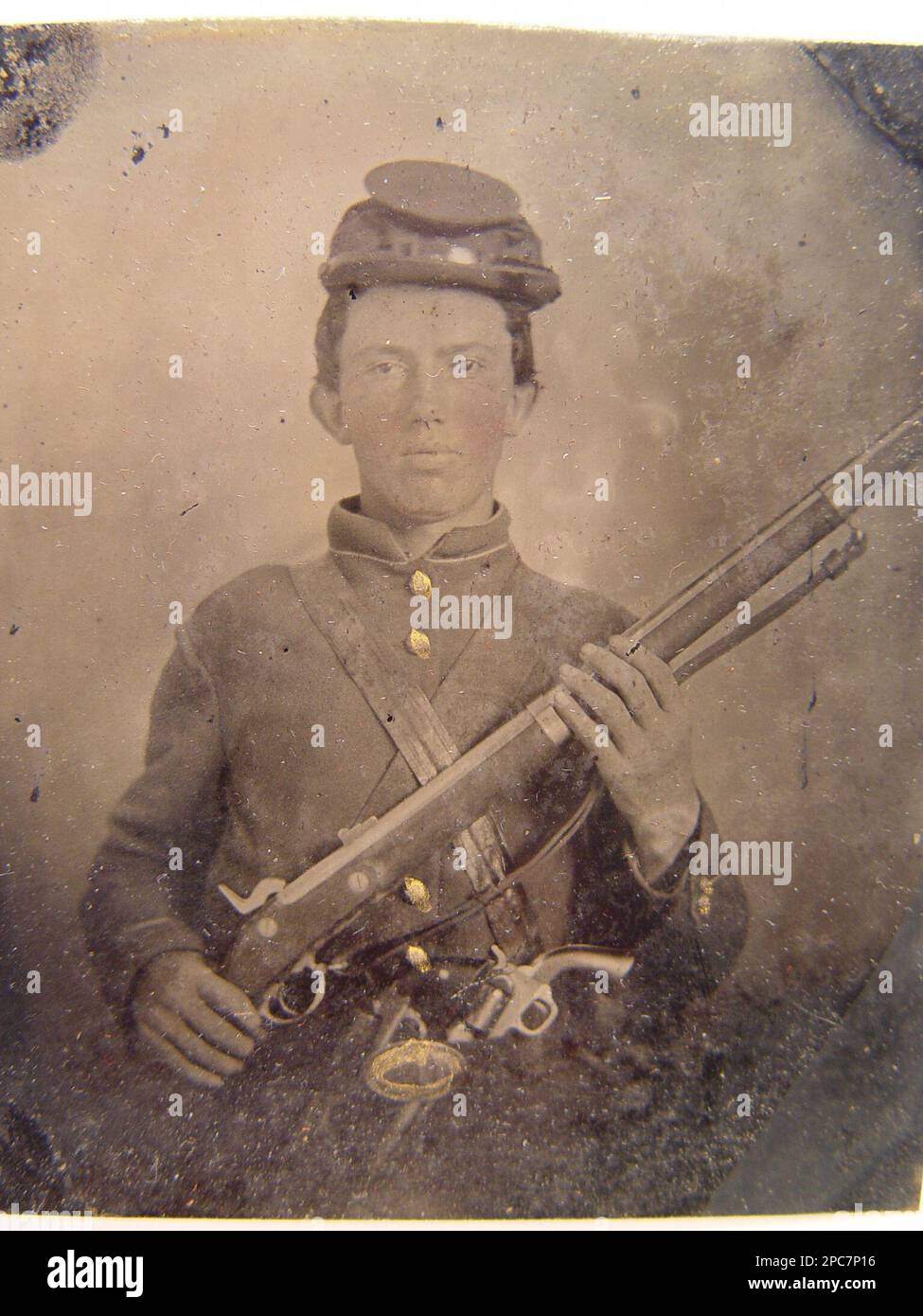 Unidentified young soldier in Union shell jacket and forage cap with ...