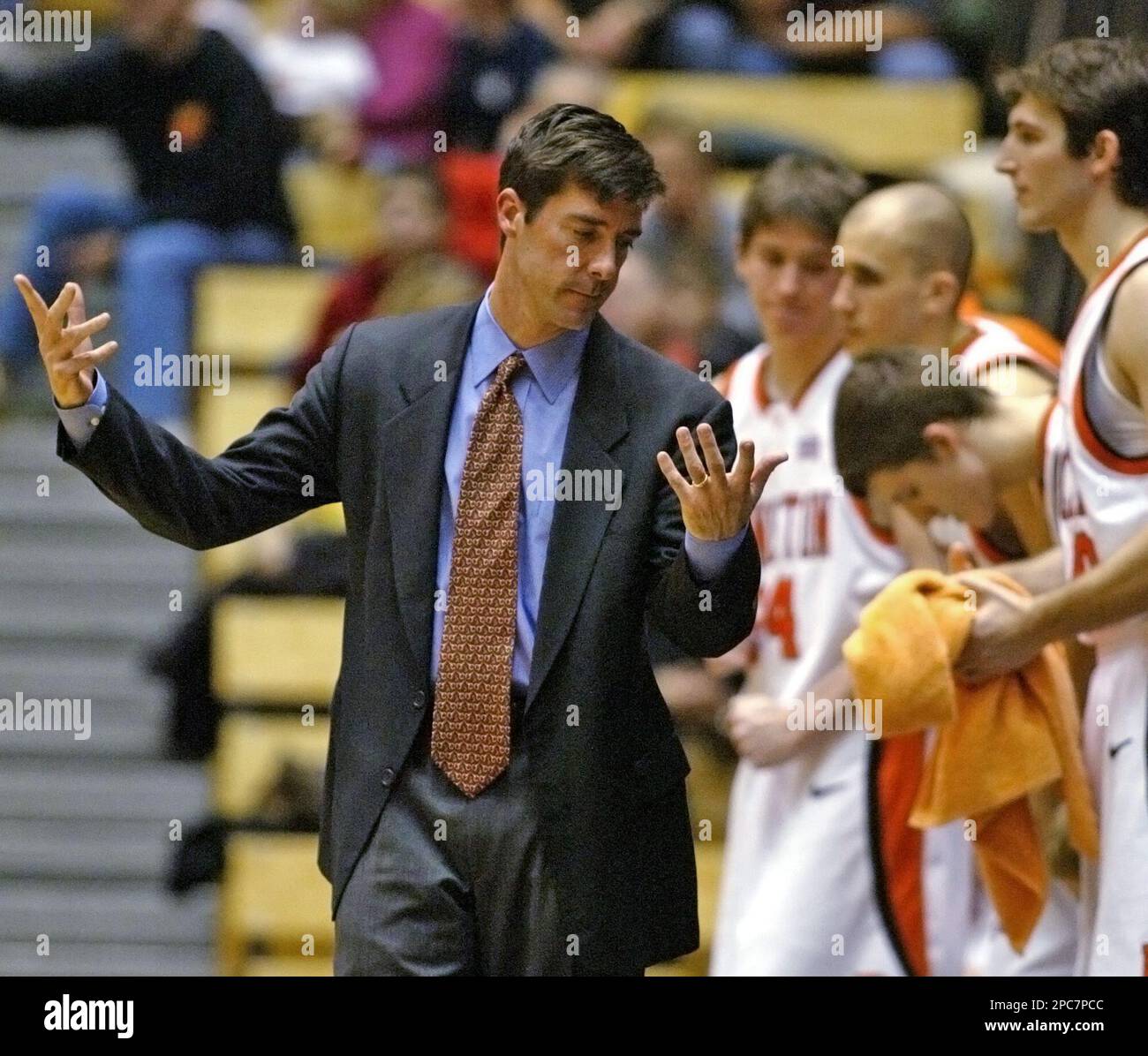 Princeton coach Joe Scott reacts to an official's call during the ...