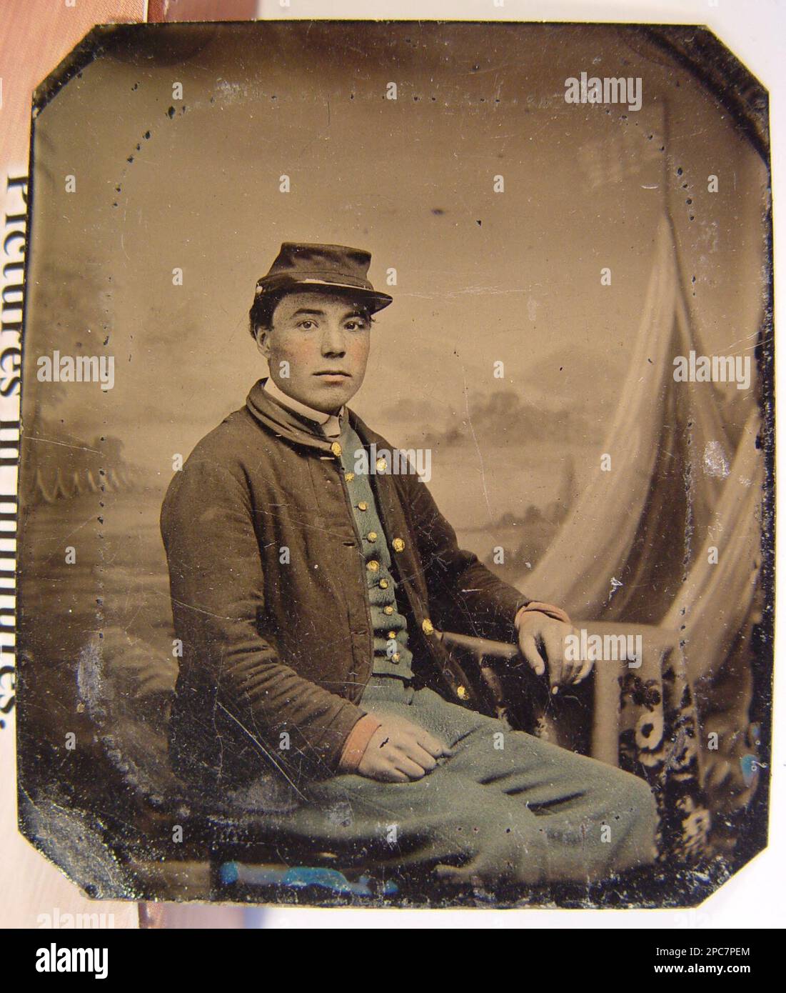 Unidentified soldier in Union uniform with sack coat in front of ...
