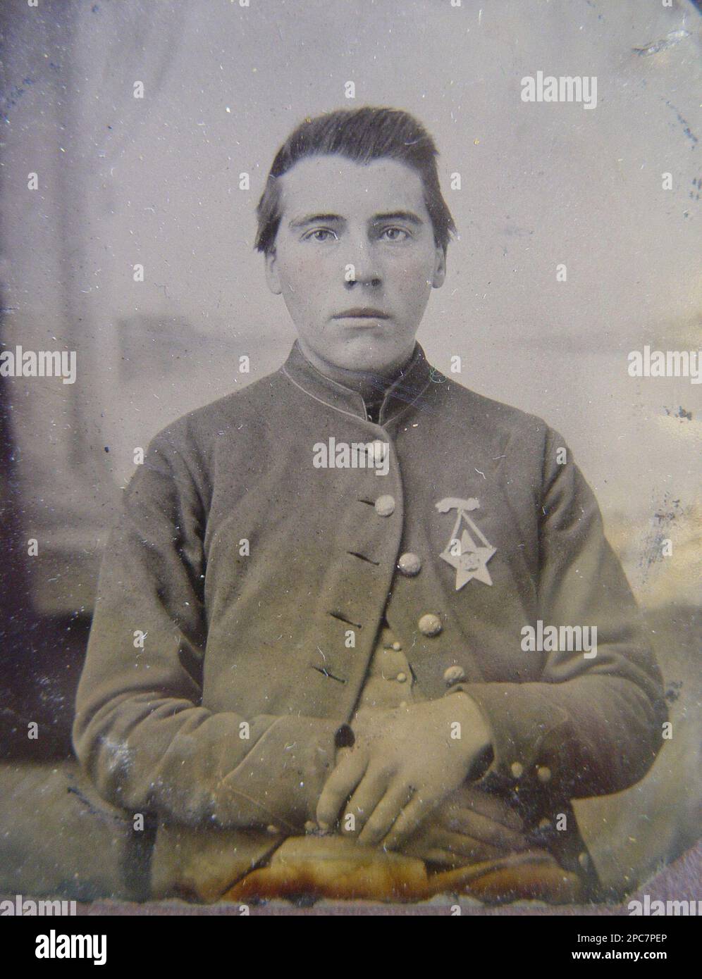 Unidentified soldier in Union uniform with 28th Pennsylvania badge in ...