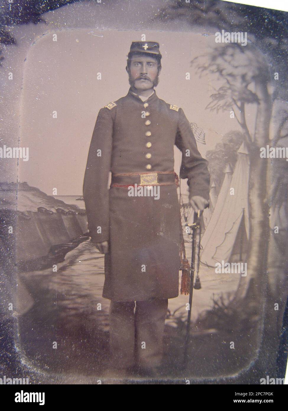 Unidentified soldier in Union frock coat with captain's epaulettes and ...