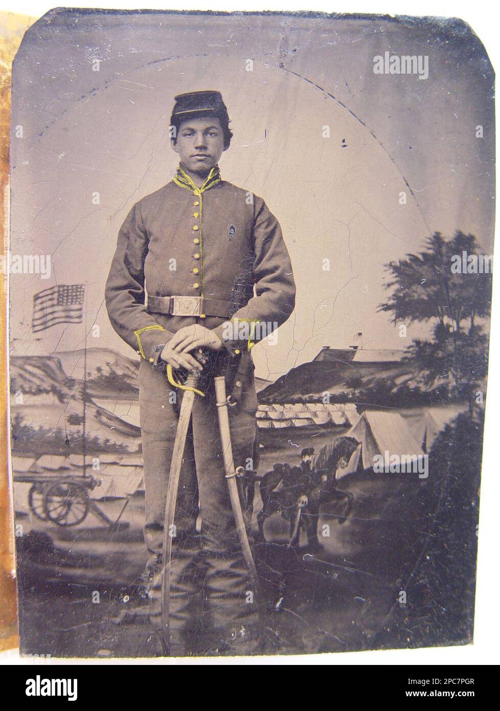 Unidentified young soldier in Union shell jacket with cavalry markings ...