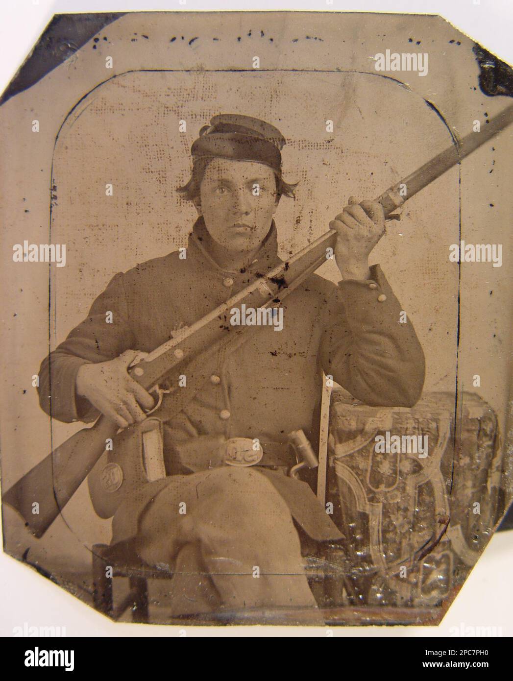 Unidentified soldier in Union uniform with musket, bayonet, and ...