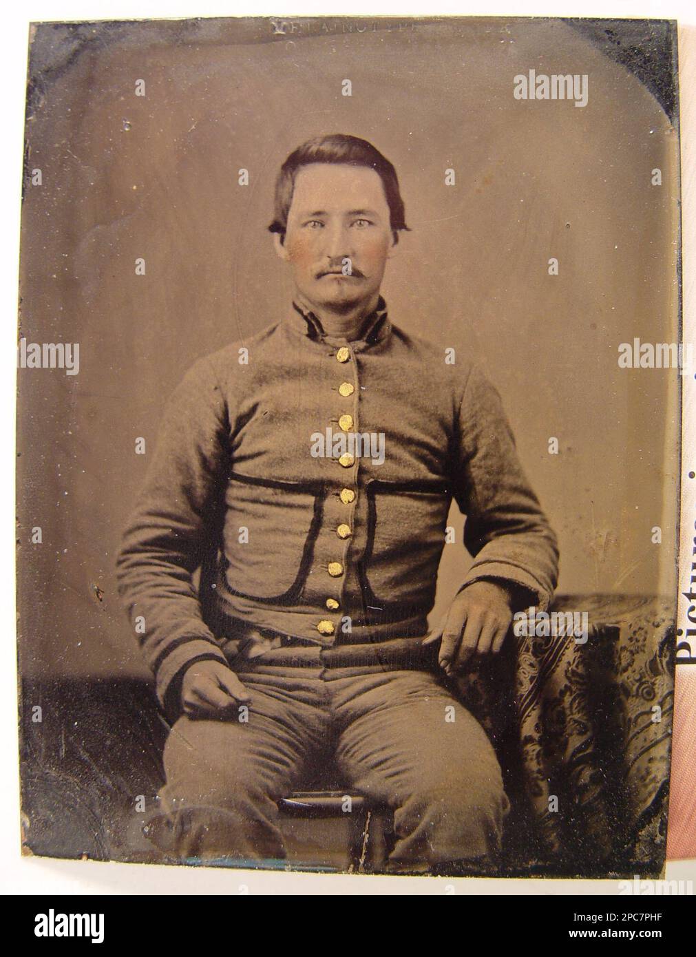 Unidentified soldier in Confederate shell jacket with fringed pockets ...
