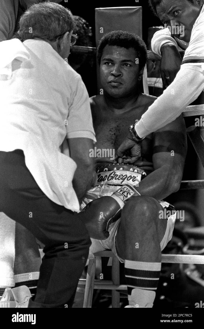 ** FILE ** Boxer Muhammad Ali is shown in the ring between rounds for ...