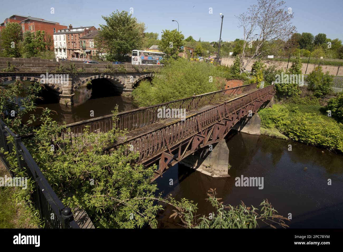 View of city centre river with bridges, River Don, Sheffield, South ...