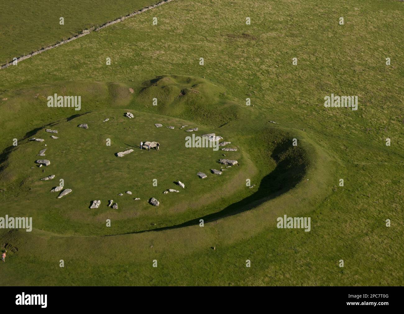 Aerial view of Neolithic henge monument, Arbor Low, White Peak, Peak ...