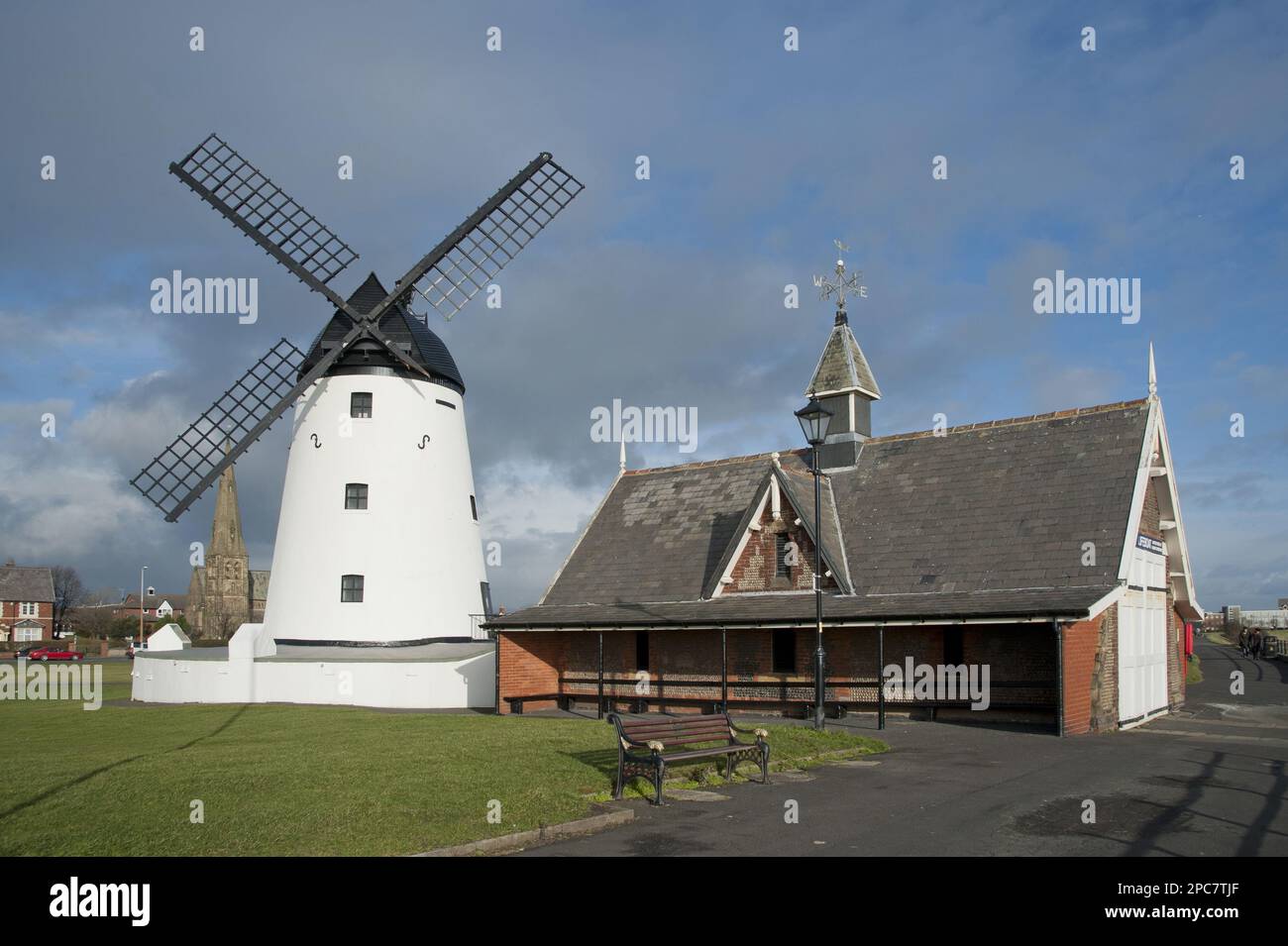 Windmill and Old Lifeboat House in the seaside resort of Lytham, Lytham ...