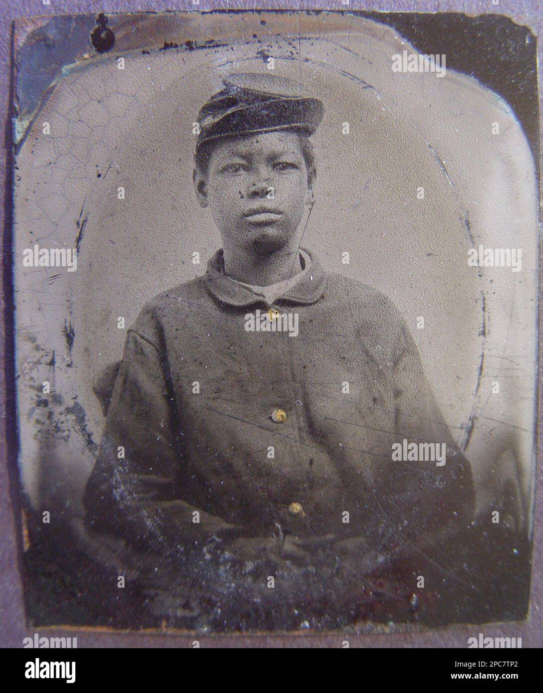Unidentified young African American soldier in Union uniform with ...