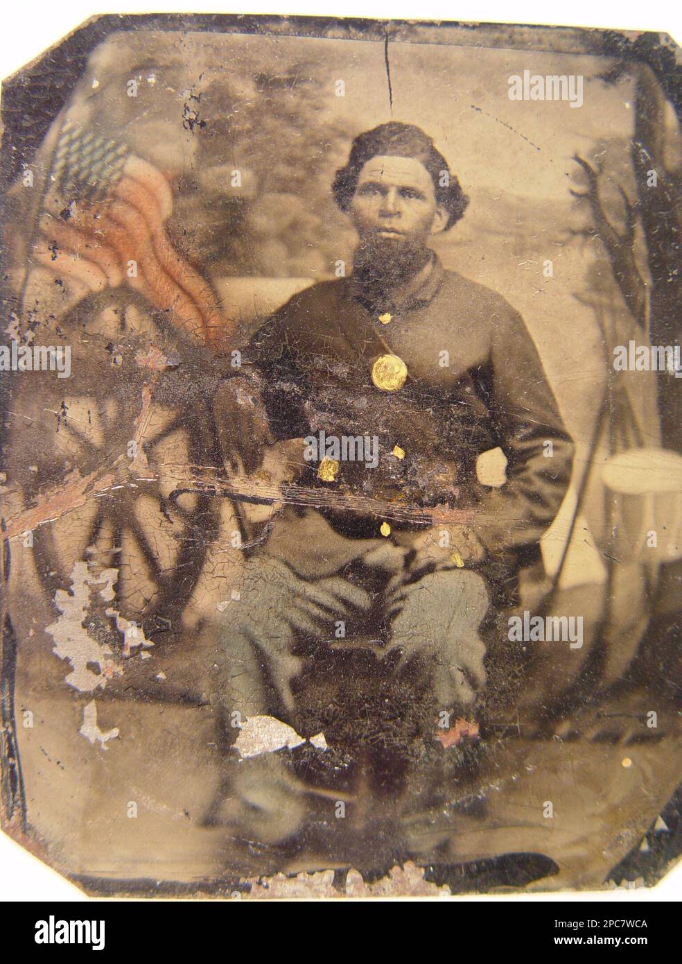 Unidentified African American soldier in Union uniform in front of ...