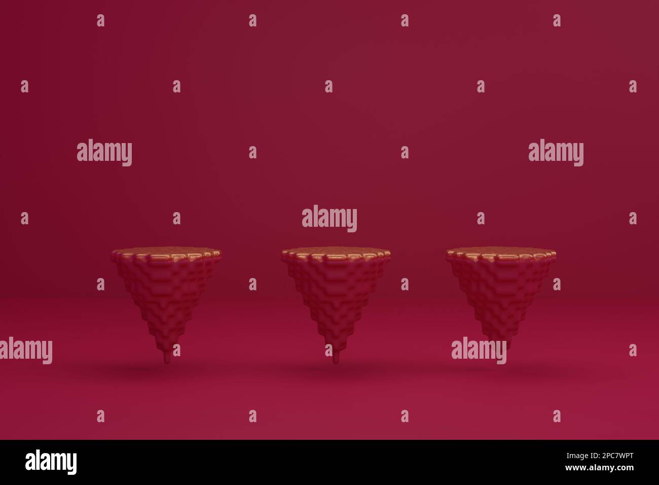 Abstract background, mock up scene with magenta and golden cone ...