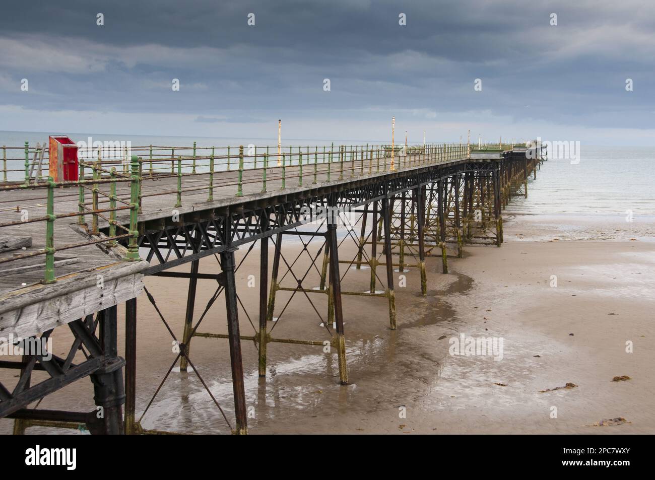 View of beach and enclosed iron pier, Queen's Pier, Ramsey, Isle of Man ...