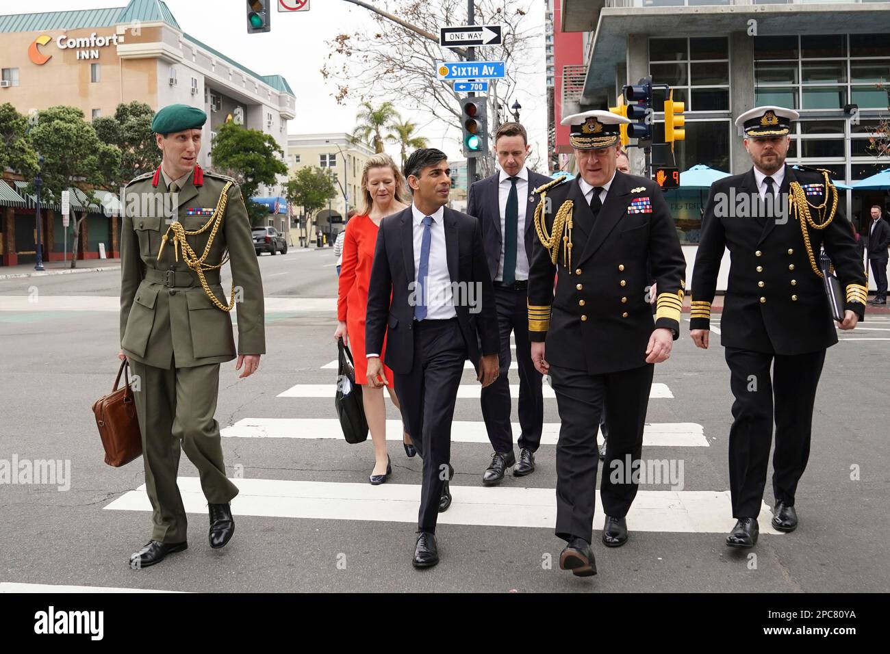 Britain's Prime Minister Rishi Sunak, left to right, Col Jaimie Norman, Admiral Sir Ben Key ...