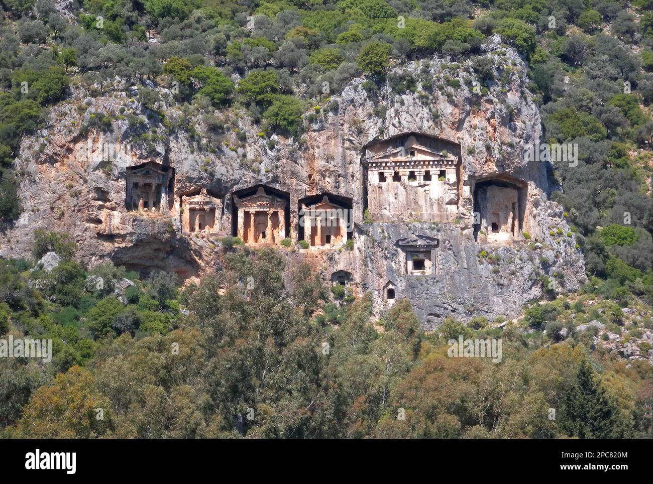 Lycian rock tombs carved into the rock (c. 400 BC), Dalyan River, Mugla ...
