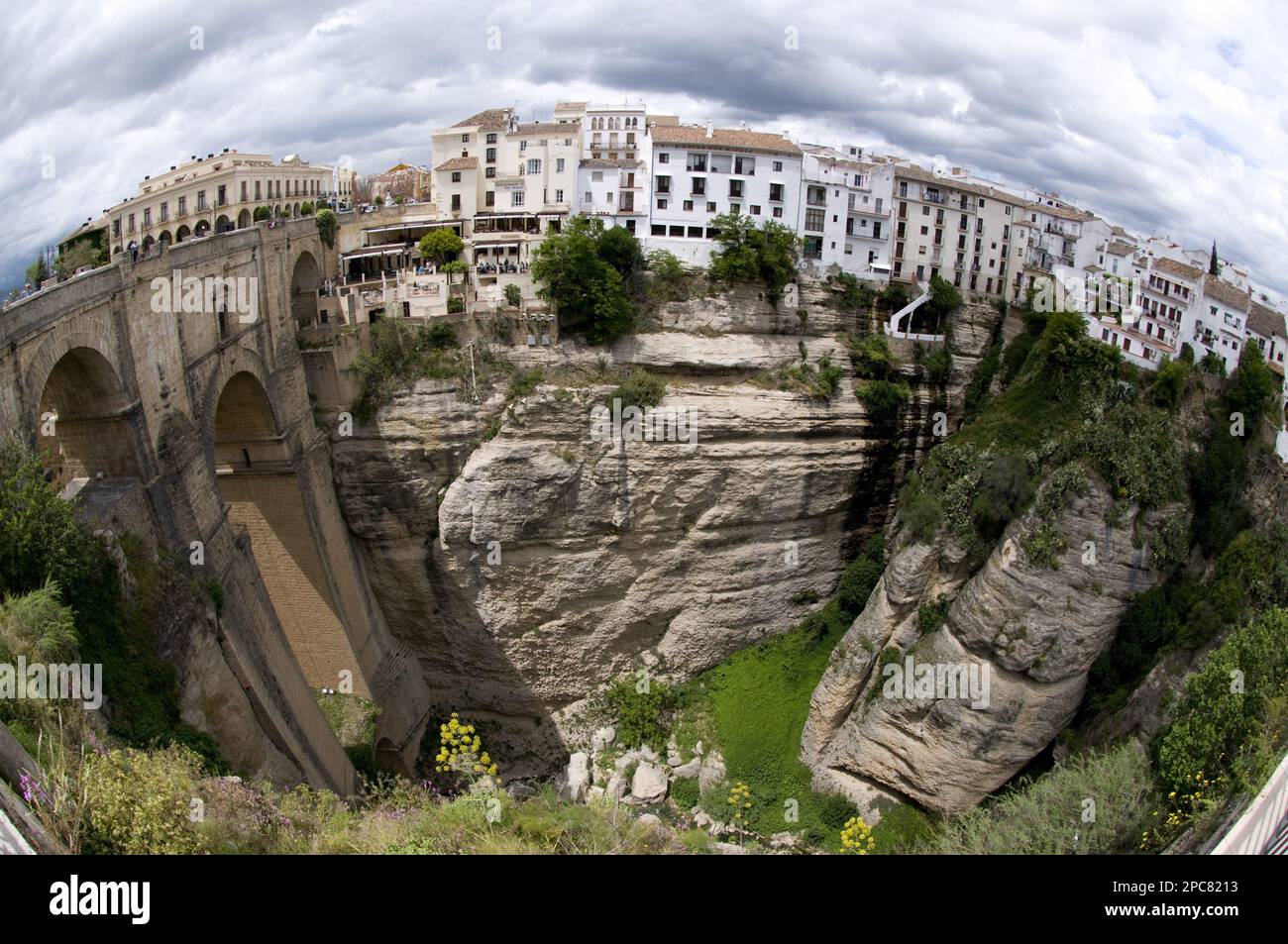 Houses on side of gorge, Ronda, Ronda, Malaga Province, Andalusia ...