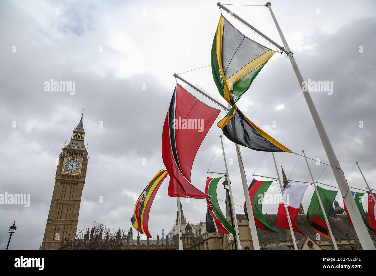 London, UK. 13th Mar, 2023. Flags of the 56 nations of the Commonwealth ...