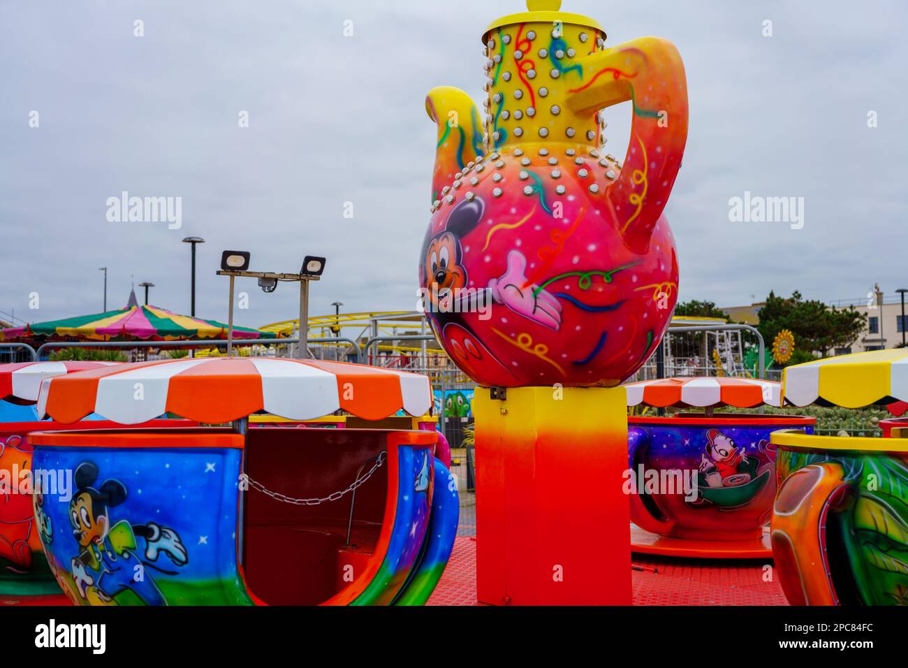 Rhyl North Wales UK March 2023 Fun fair closed for the winter brightly ...