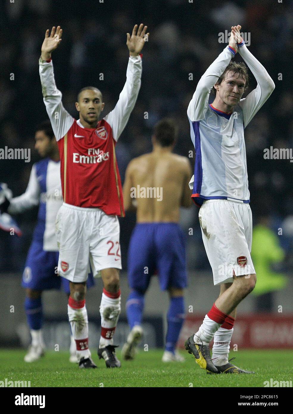 Arsenal player Aleksandr Hleb, right, and Gael Clichy, left, thank ...