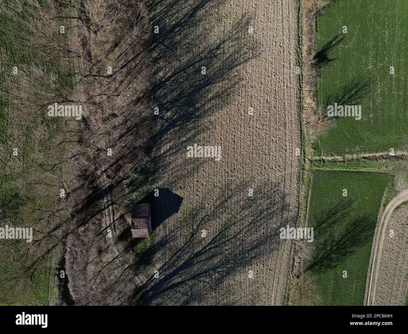 farmed fields of Borghetto di Borbera Peimonte Italy Village aerial ...