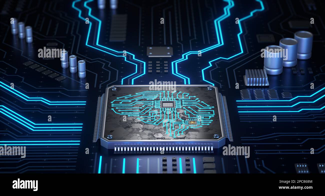 Computer circuit board socket in the form of the human brain. 3D ...