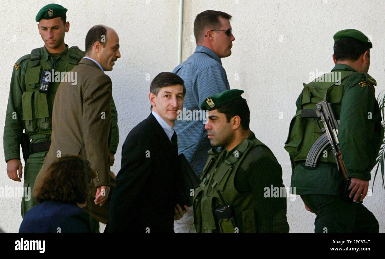 US Consul General in Jerusalem Jacob Walles, center, surrounded by ...