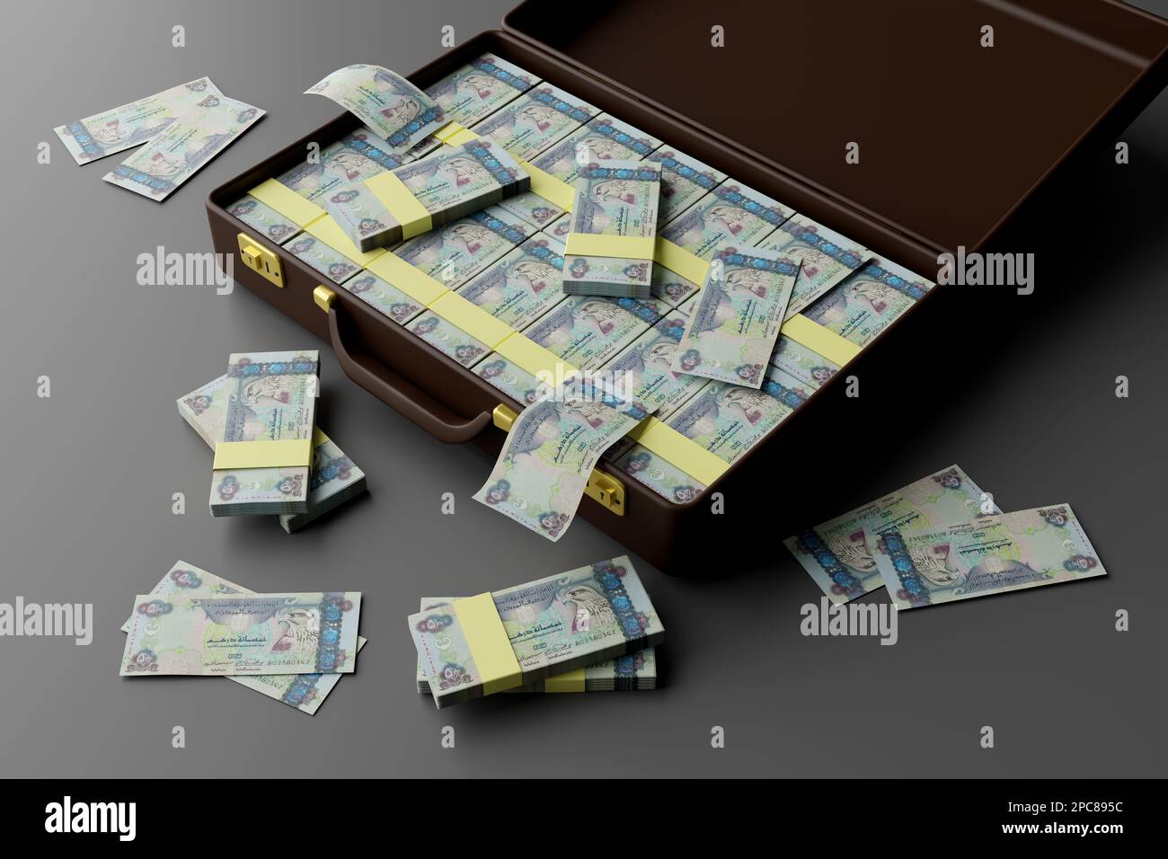 United Arab Emirates Currency Notes Dirham AED 500 in a Briefcase - 3D ...