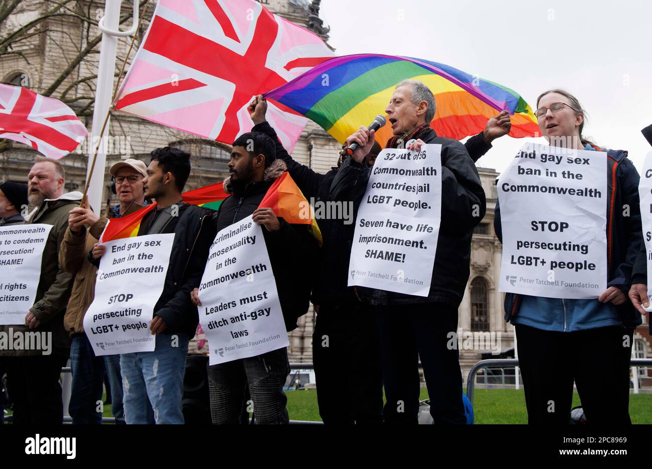 London, UK. 13th Mar, 2023. Peter Tatchell A small protest opposite ...