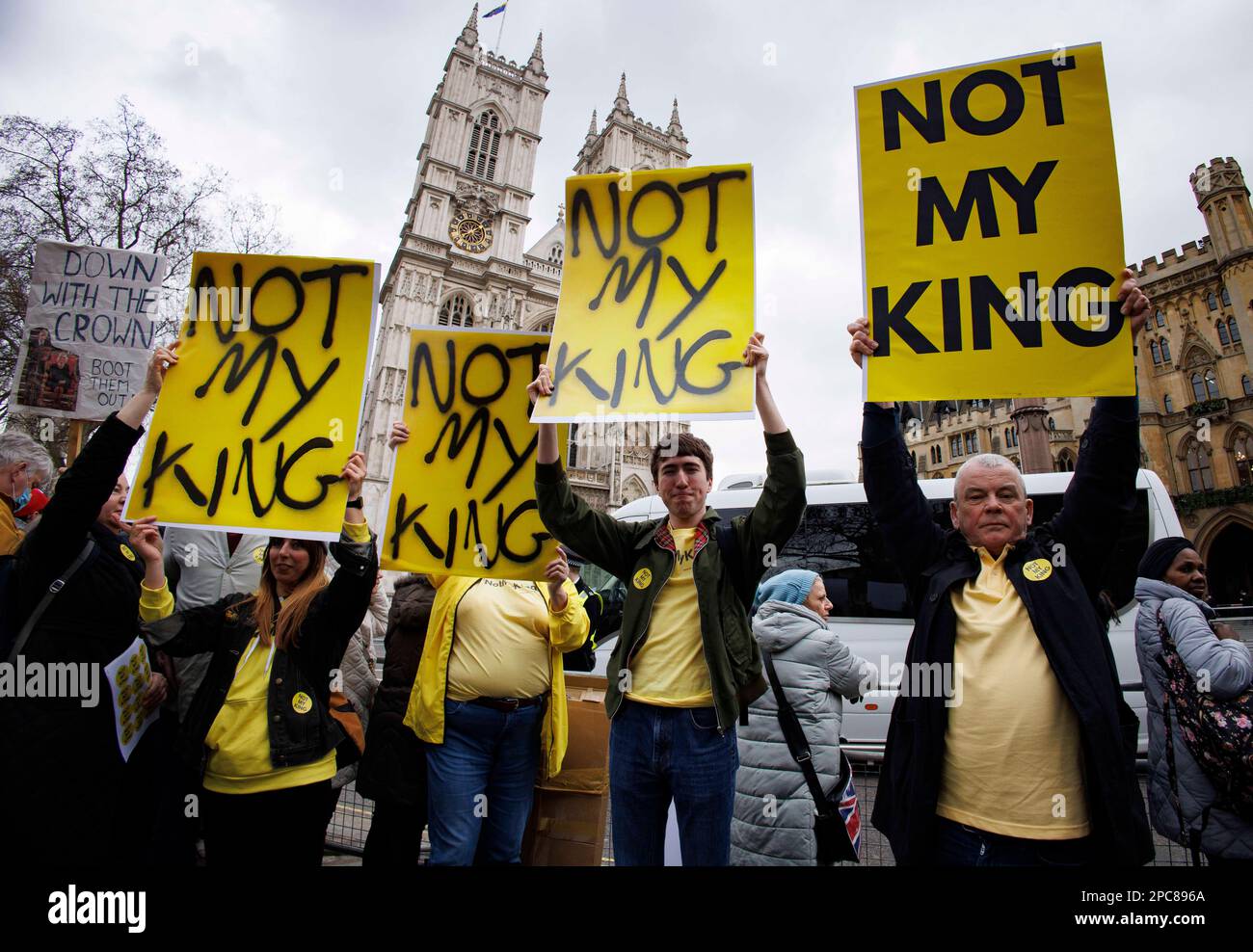 London, UK. 13th Mar, 2023. A small protest opposite Westminster Abbey ...