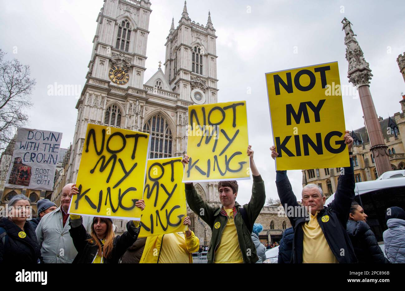 London, UK. 13th Mar, 2023. A small protest opposite Westminster Abbey ...