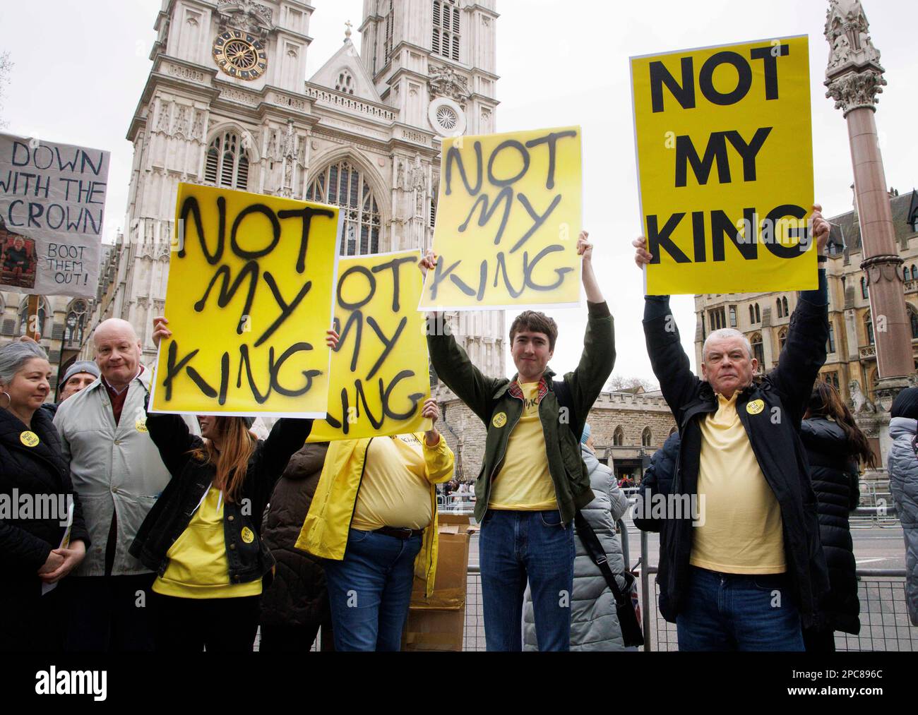 London, UK. 13th Mar, 2023. A small protest opposite Westminster Abbey ...