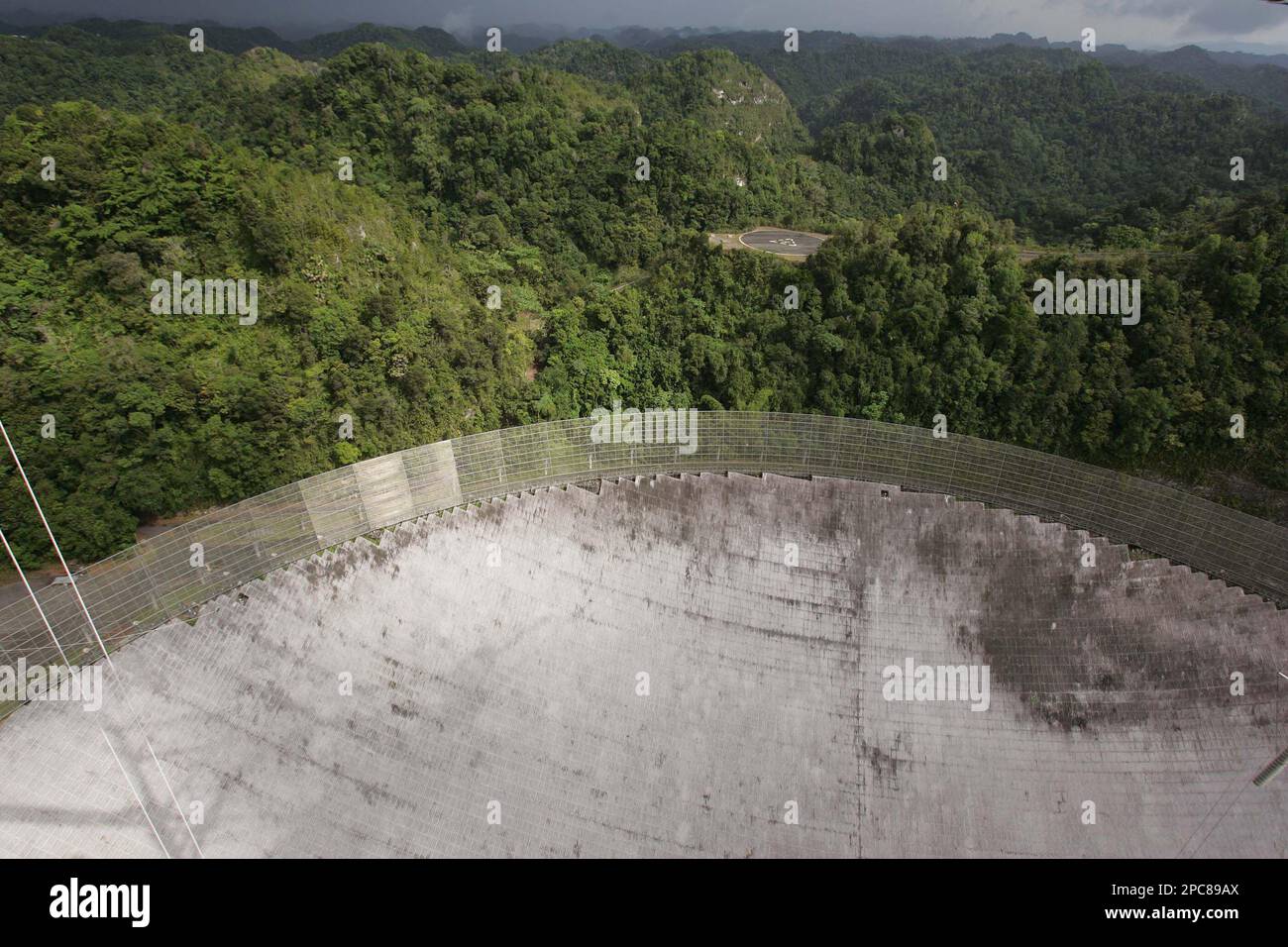 An aerial view hundreds of feet above the dish of the world's largest ...