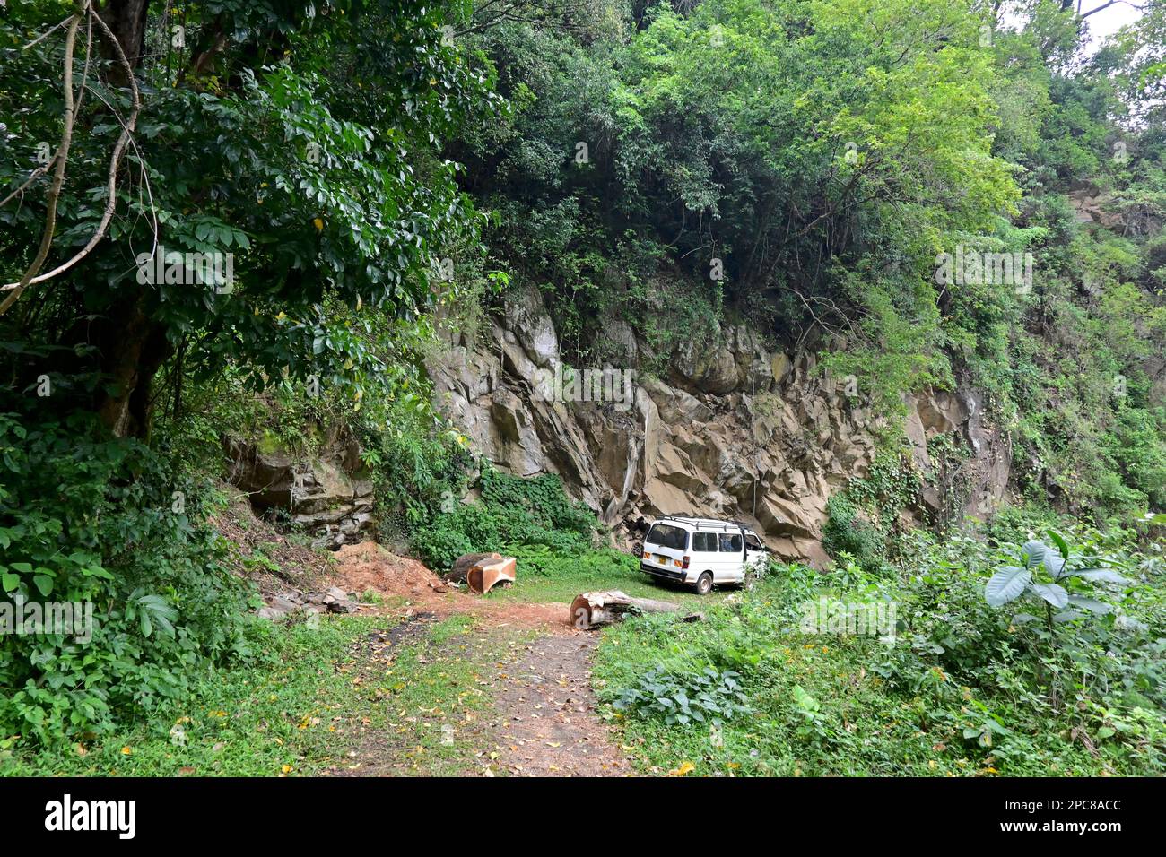 4X4 minibus on Buranga pass, Uganda, East Africa Stock Photo - Alamy