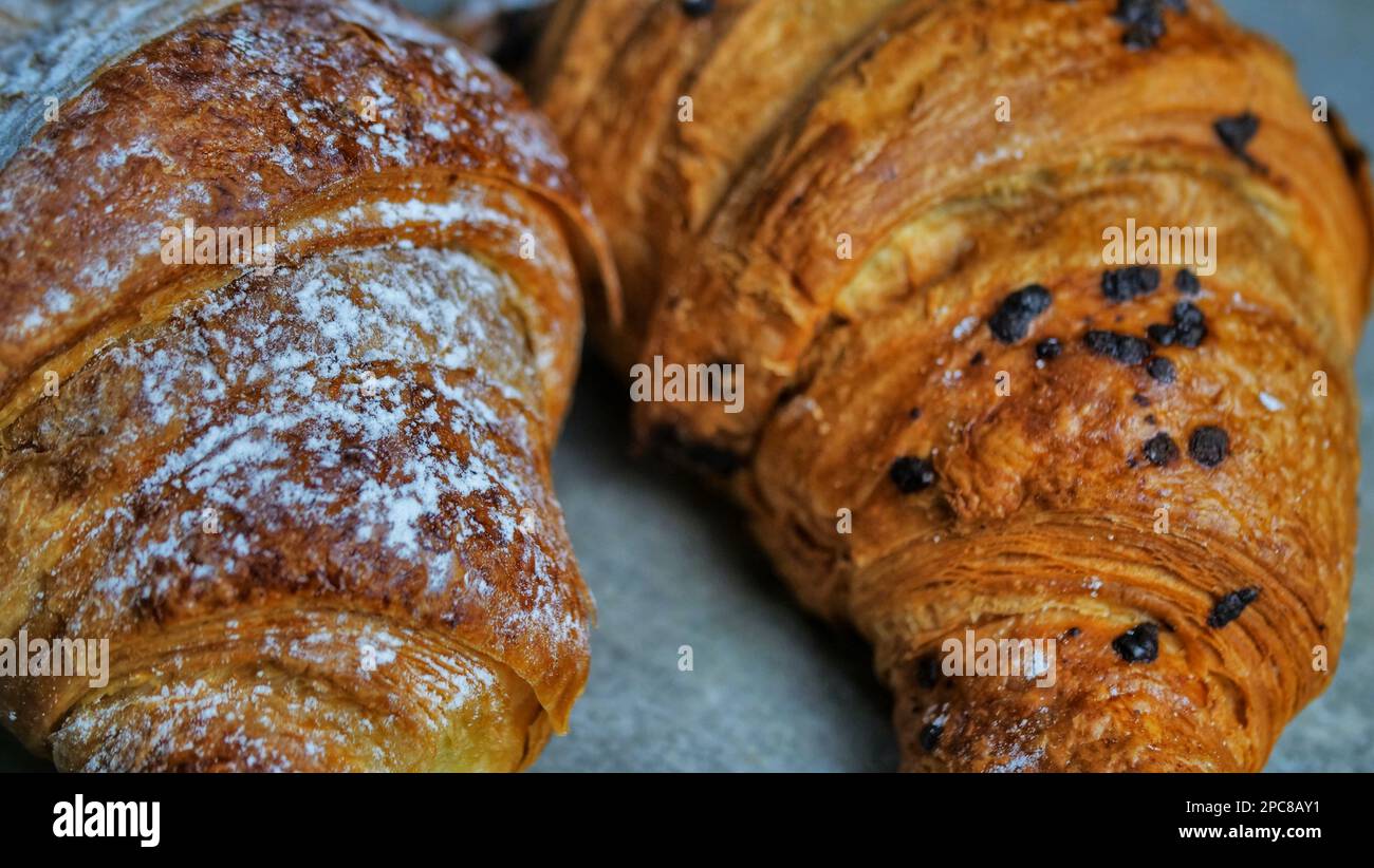 Chocolate croissant, croissant with chocolate crumbs, two croissant ...