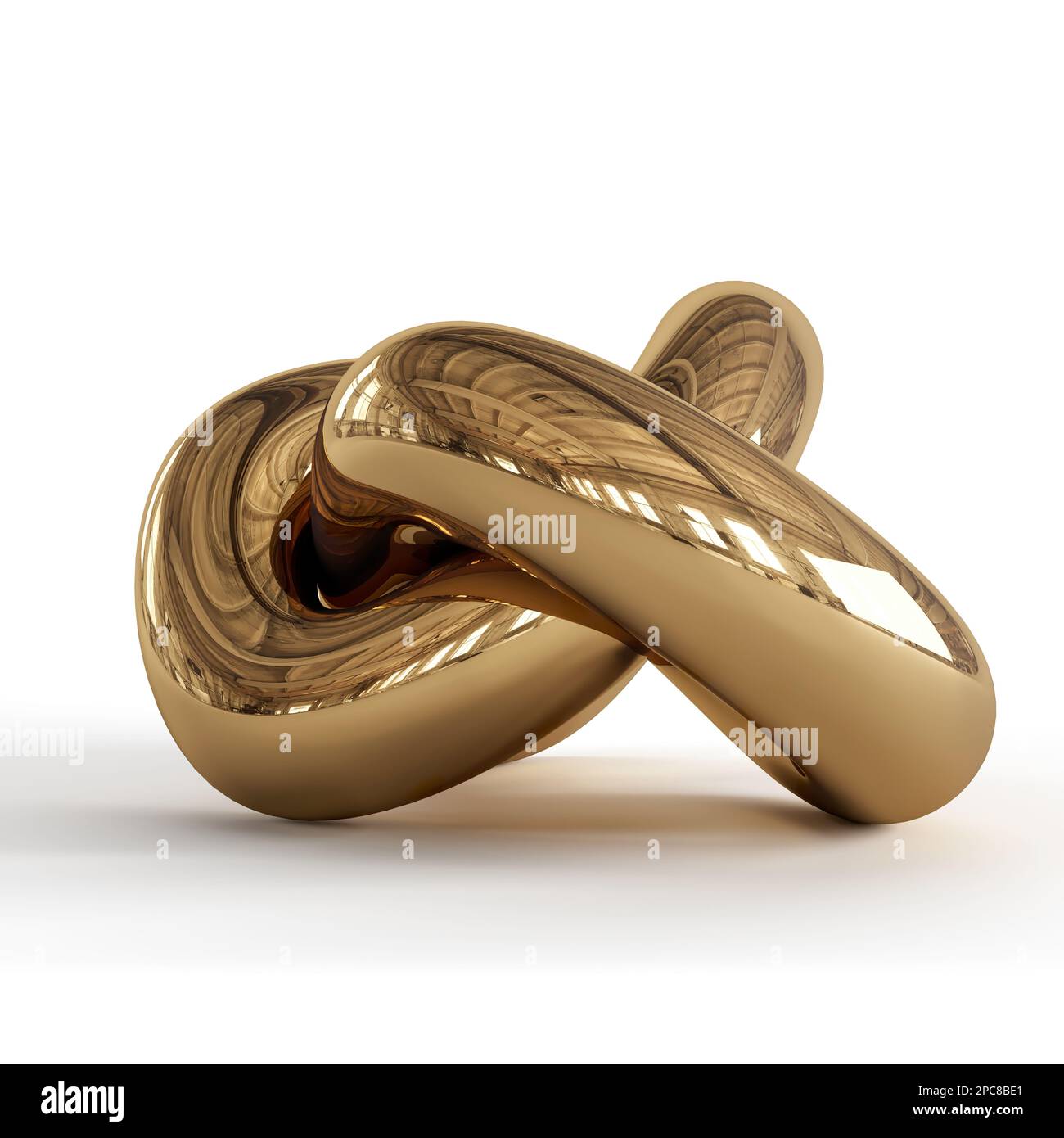 Two gold metallic rings connected together in a linked formation on a ...