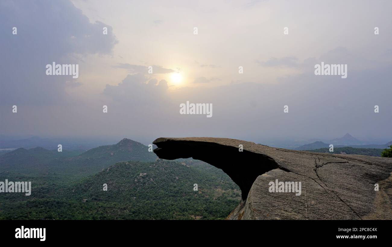 Hanging Rock of Avalabetta peak located in Chikaballapur, Karnataka ...