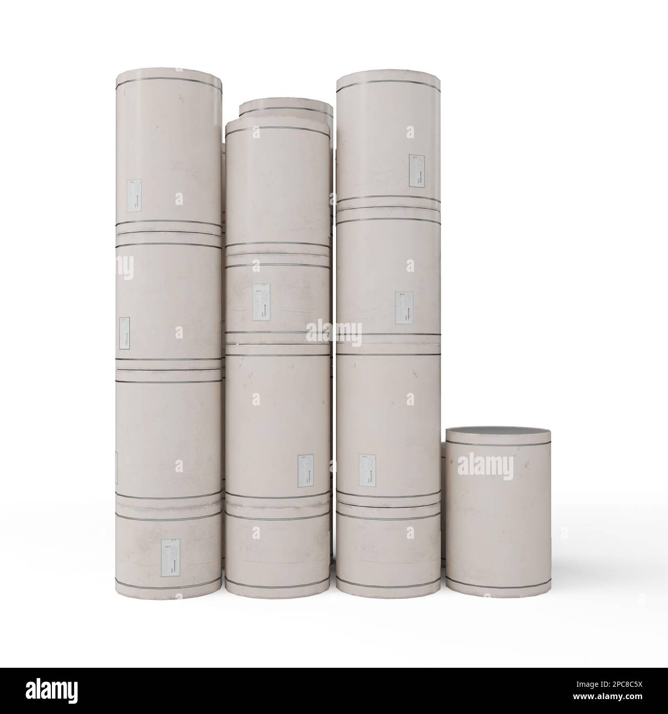 A macro shot of a row of metal barrels with labels clearly visible ...