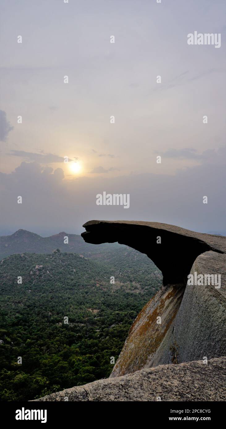 Hanging Rock of Avalabetta peak located in Chikaballapur, Karnataka ...