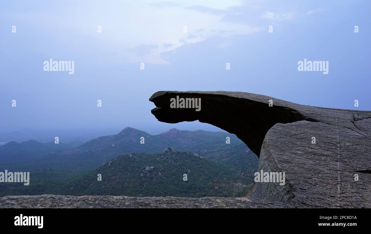 Hanging Rock of Avalabetta peak located in Chikaballapur, Karnataka ...