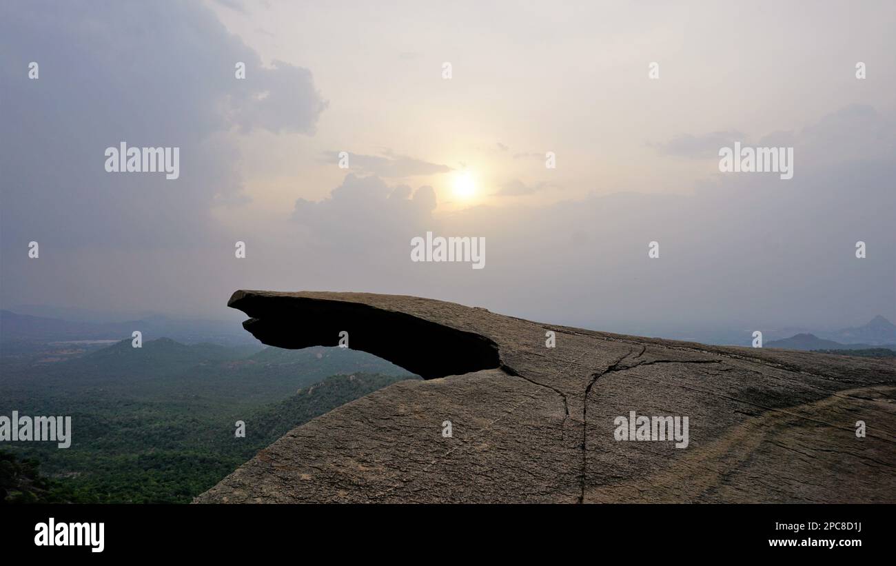 Hanging Rock of Avalabetta peak located in Chikaballapur, Karnataka ...