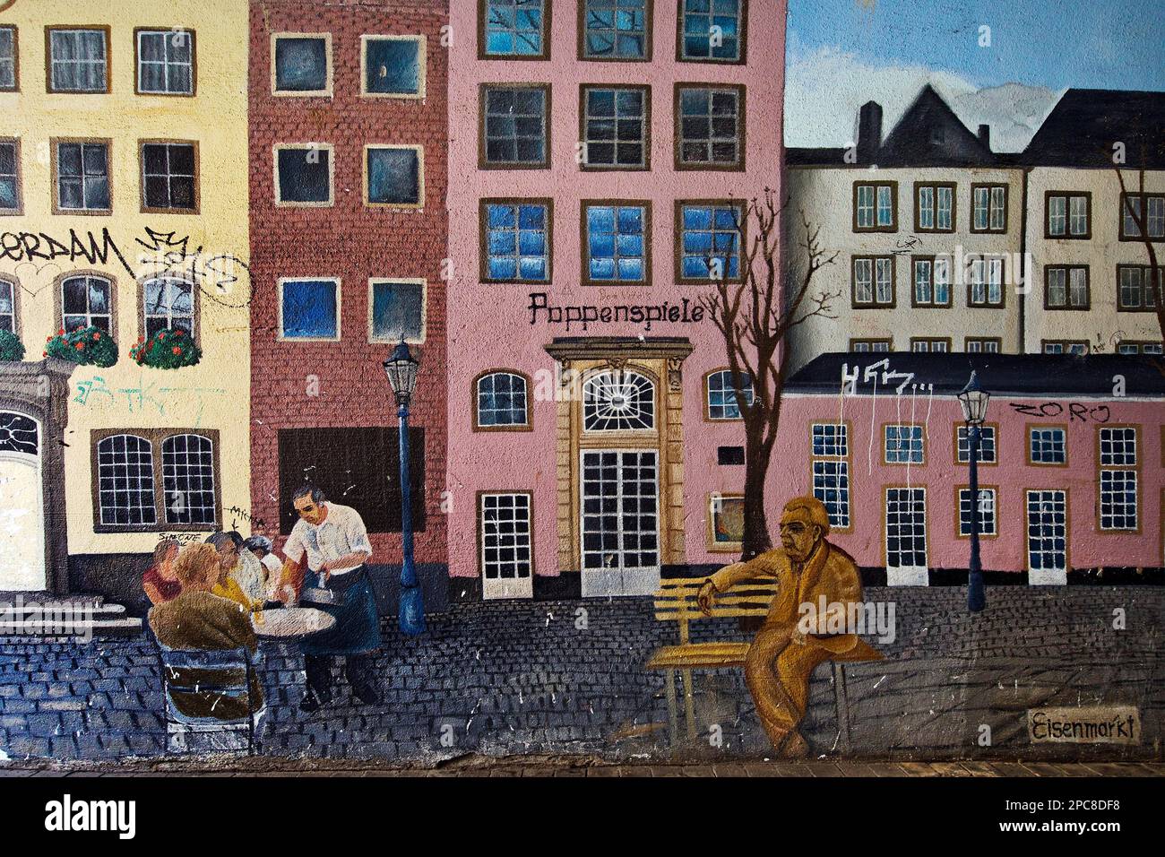Mural with Willy Millowitsch monument in front of the Haenneschen ...