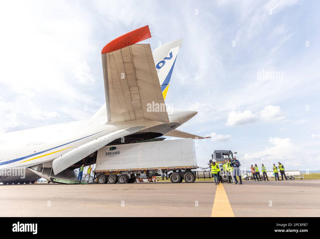 12 April 2023, Rwanda, Kigali: Special containers from Biontech are ...