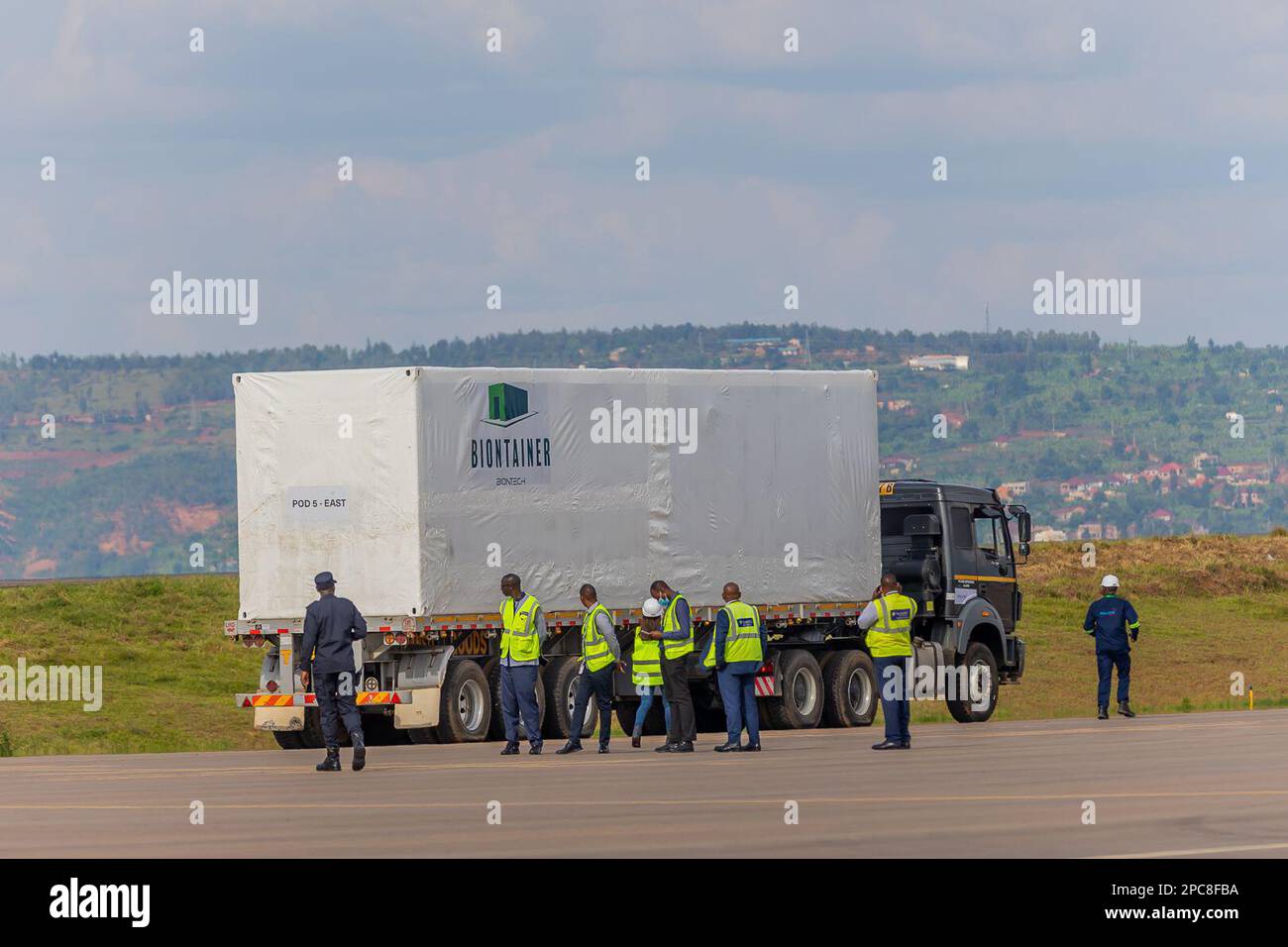 12 April 2023, Rwanda, Kigali: Special containers from Biontech are ...