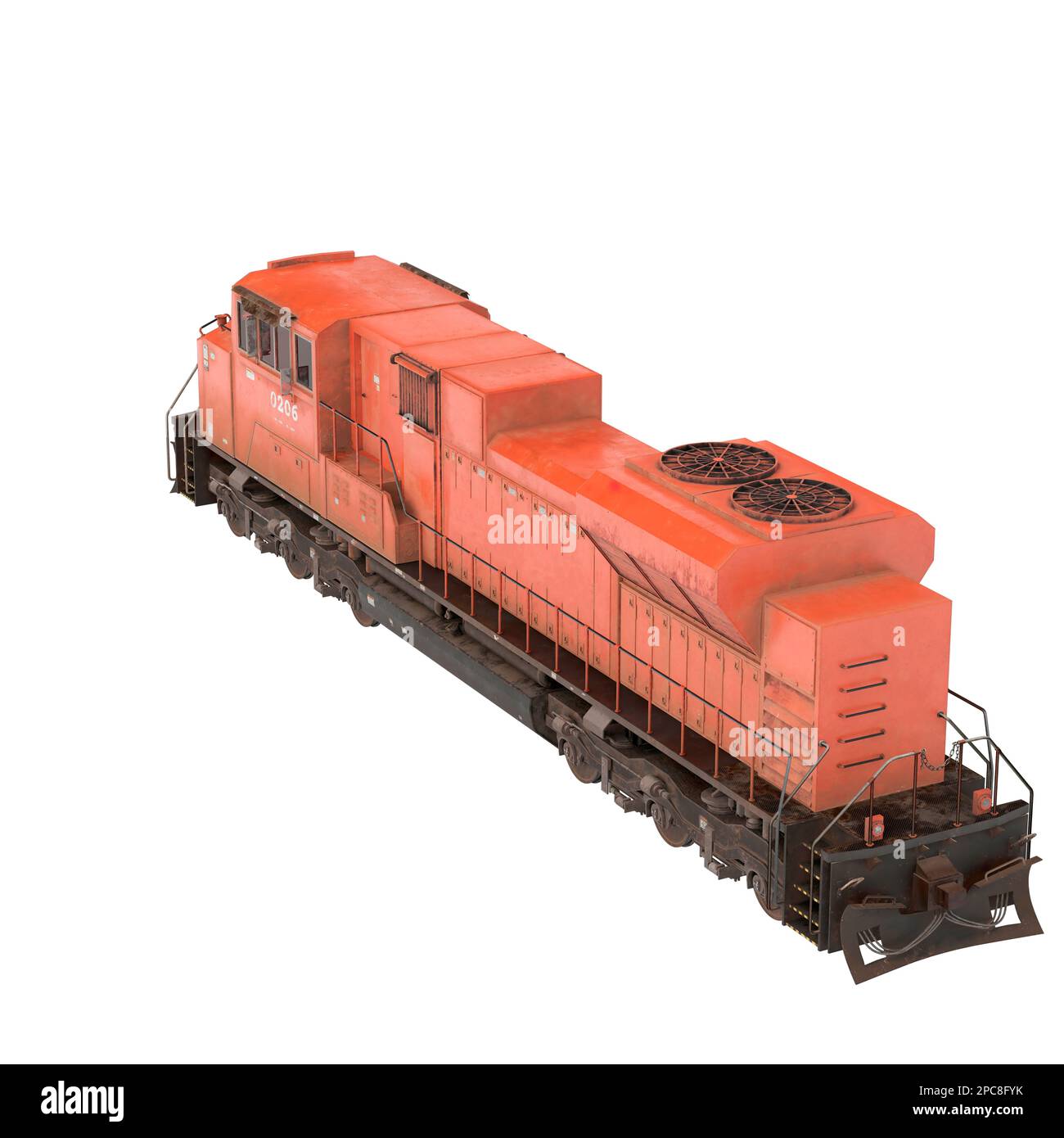 A closeup of an old vintage locomotive model isolated on a white ...