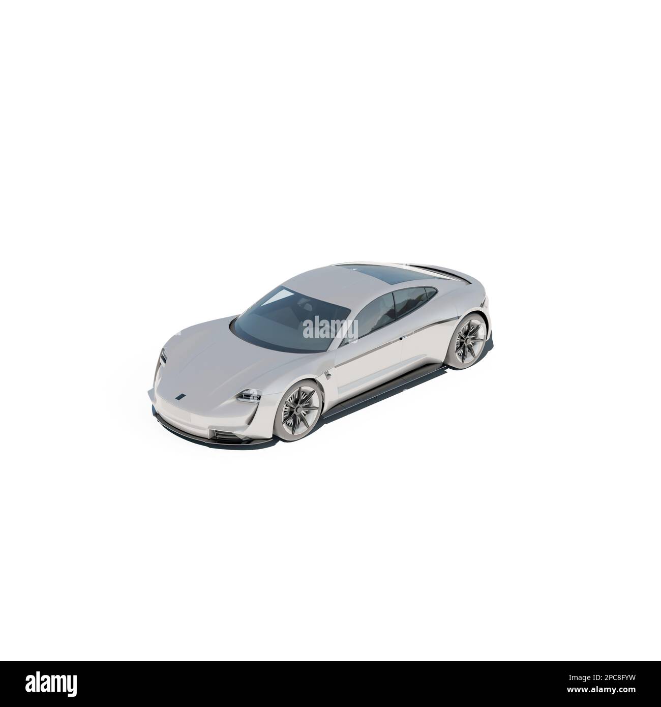 A 3D rendering of a modern sports car model isolated on a white ...