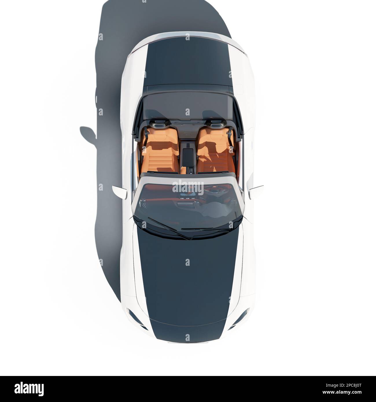 A top-down view of a white small car model isolated on a white ...