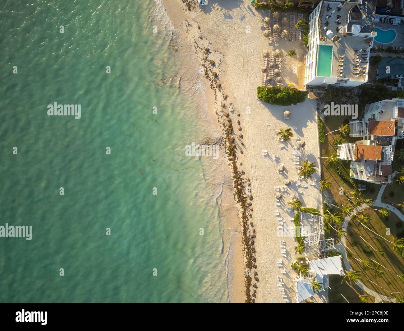 A beautiful resort town from a bird's eye view. Hotel complex, swimming ...