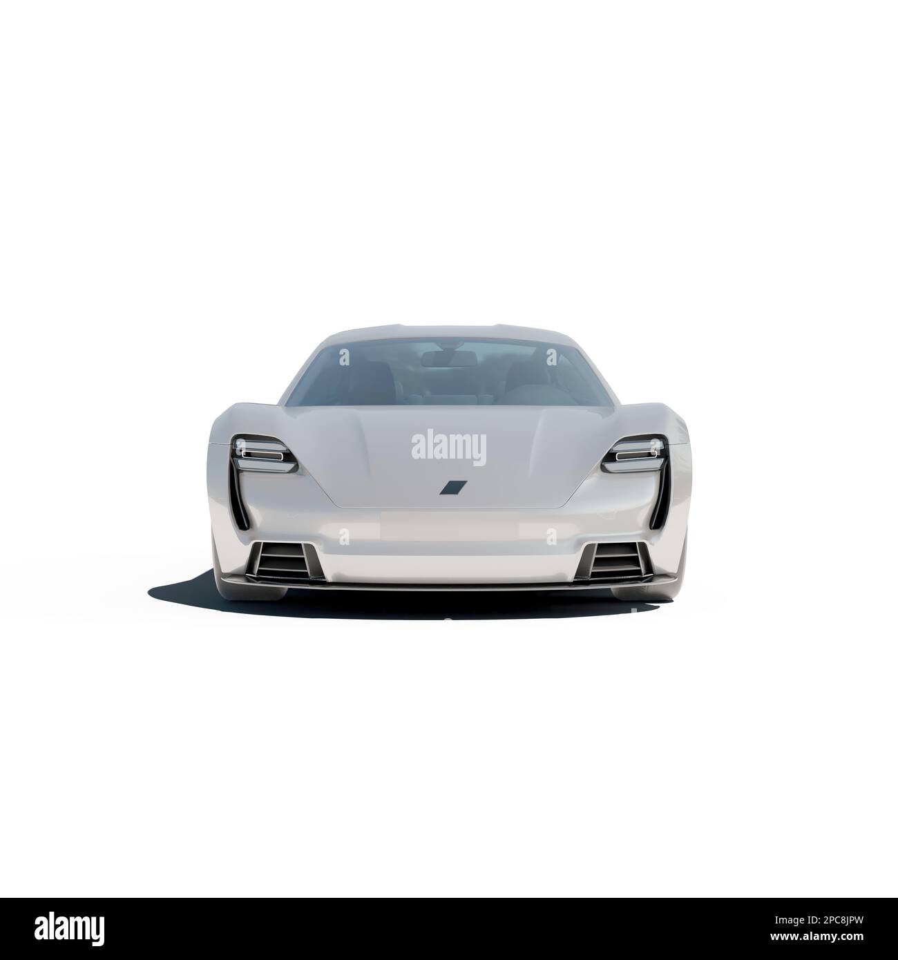 A 3D rendering of a modern sports car model isolated on a white ...